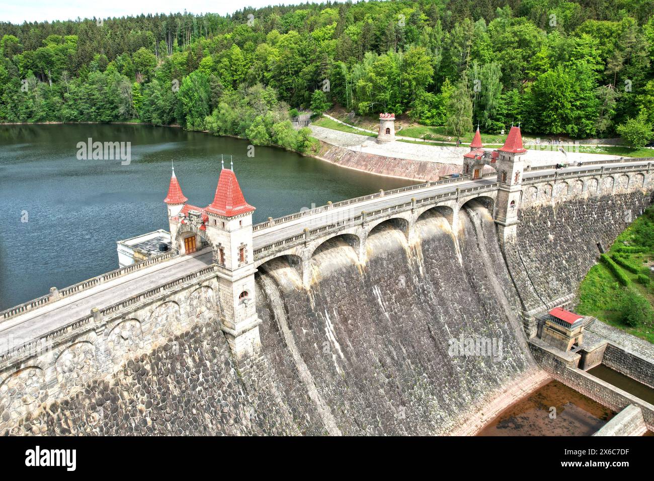 Historical dam aerial image in the Czech Republic, Europe, with towers ...