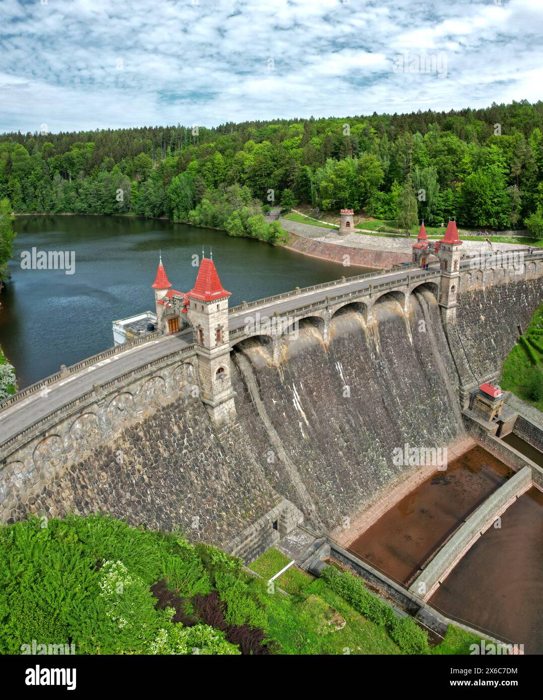 Historical dam aerial image in the Czech Republic, Europe, with towers ...