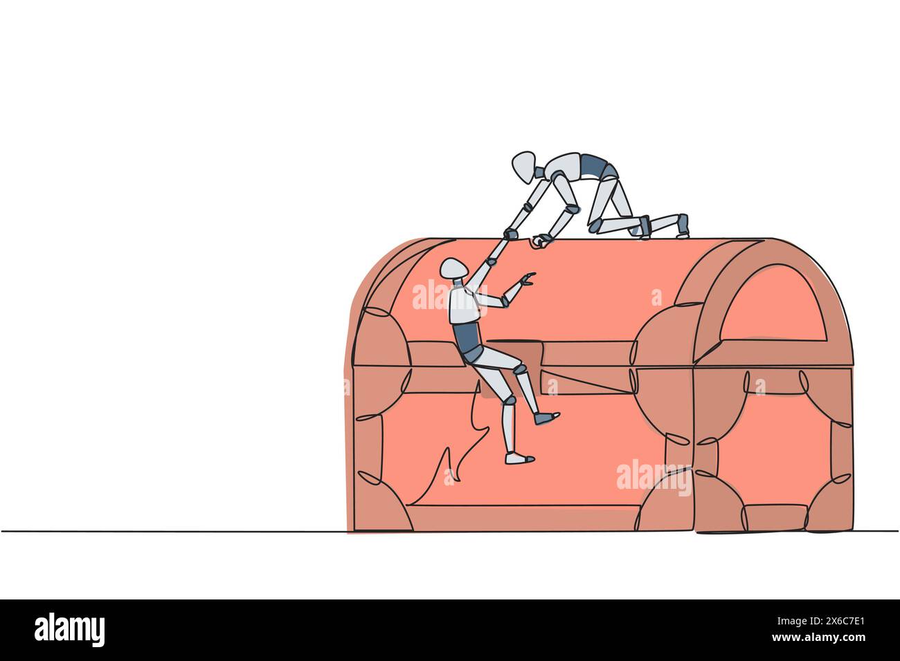 Single continuous line drawing smart robot helps colleague climbing the ...