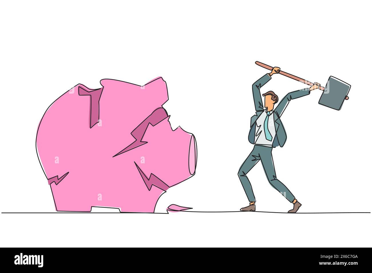 Single continuous line drawing businessman preparing to hit the big ...