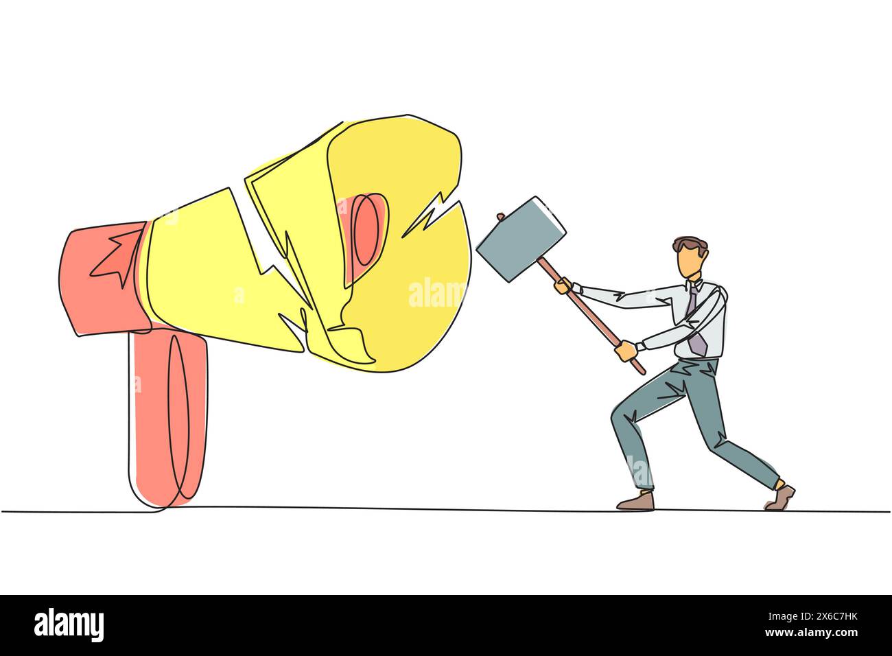 Single continuous line drawing businessman preparing to hit a big ...