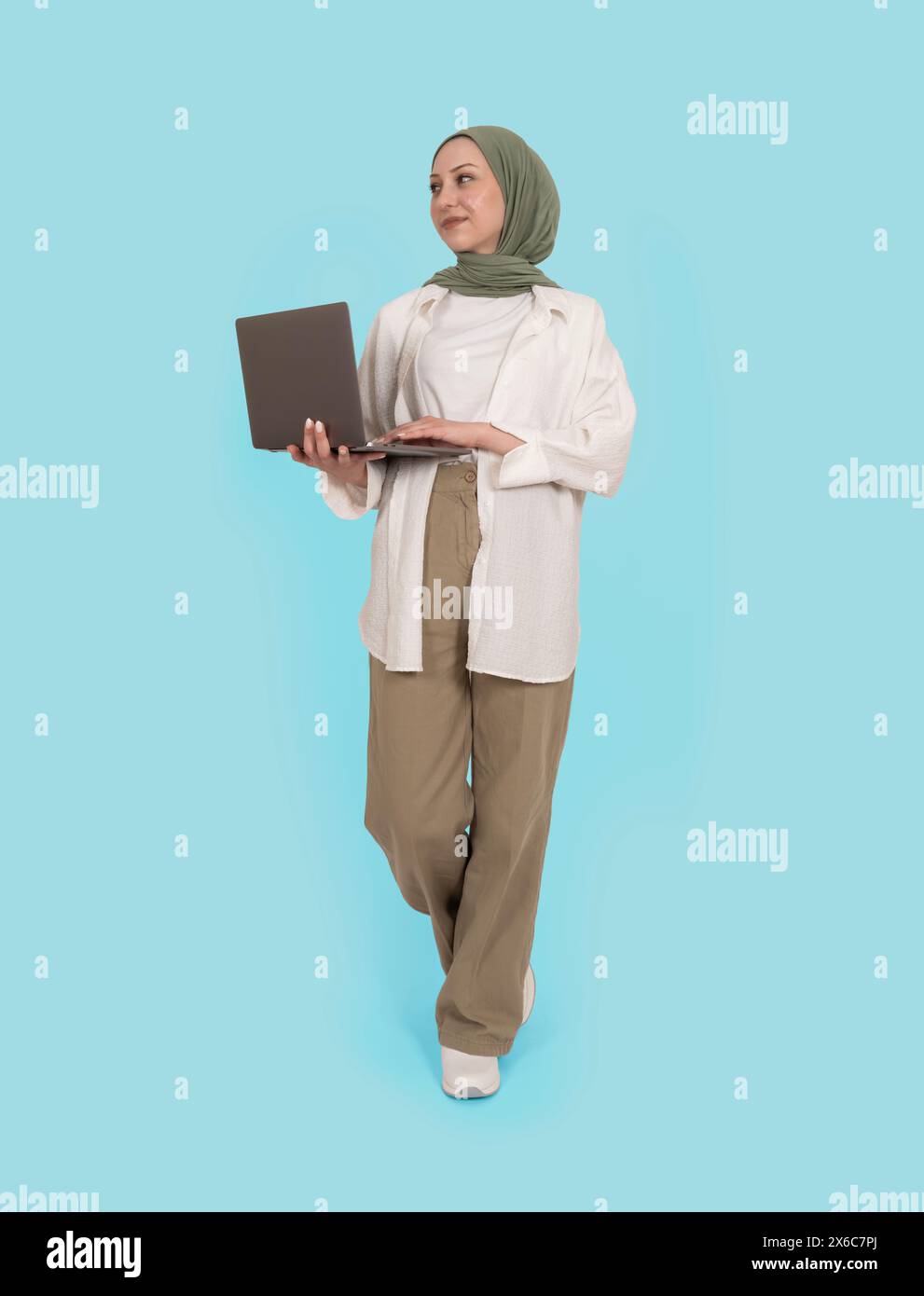 Full length body view muslim business woman. Young caucasian islam ...