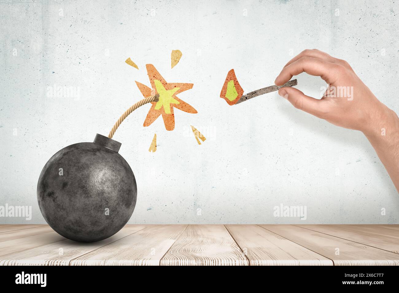 Image of black ball bomb on wooden floor Stock Photo - Alamy