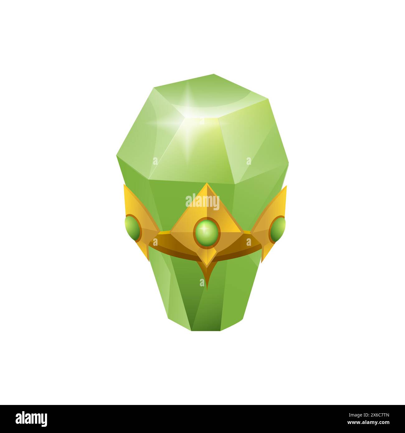Green shiny faceted gemstone in gold frame for magic jewelry vector ...