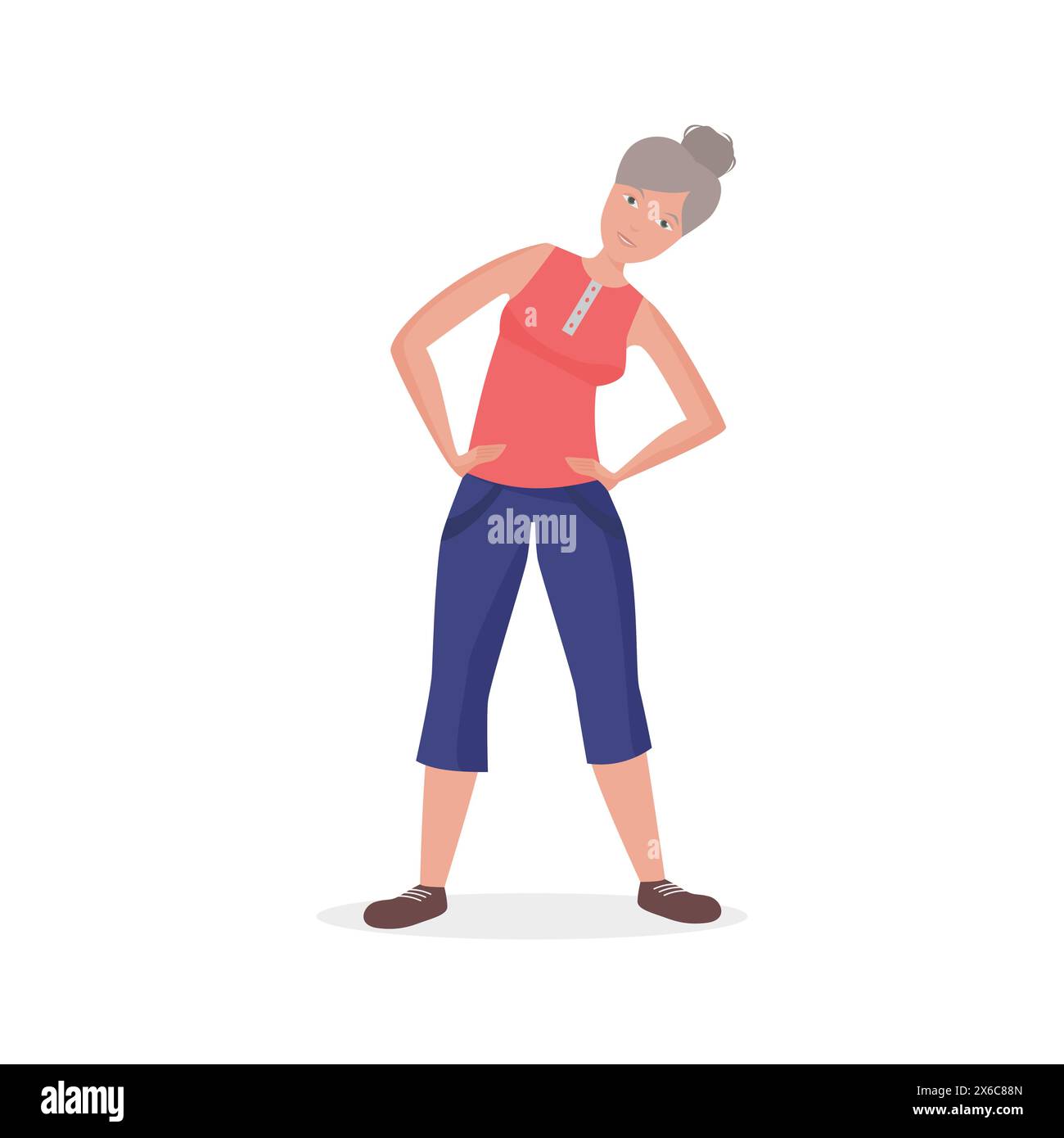 Elderly woman doing sports exercise, bending for back health vector ... Elderly woman doing sports exercise, bending for back health vector ...