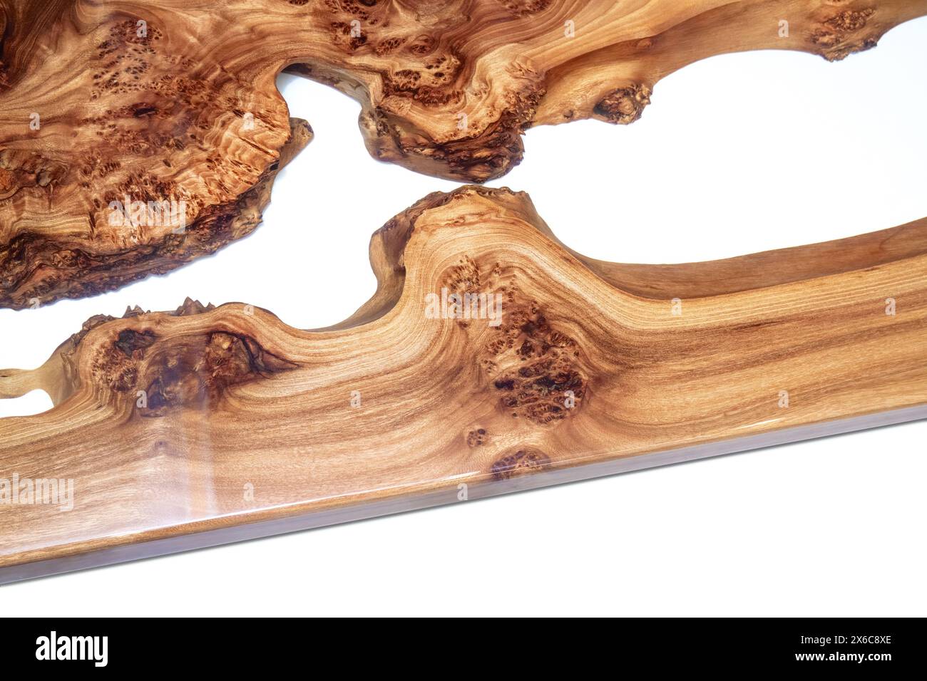 Live edge elm burl slab table top with central epoxy resin river on ...
