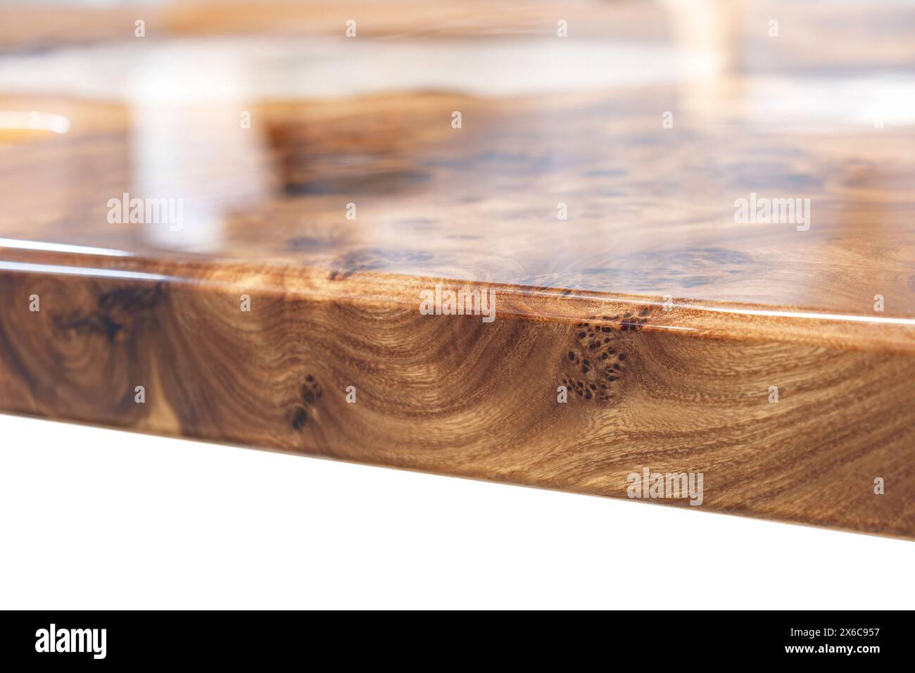 Live edge elm burl slab table top with central epoxy resin river on ...