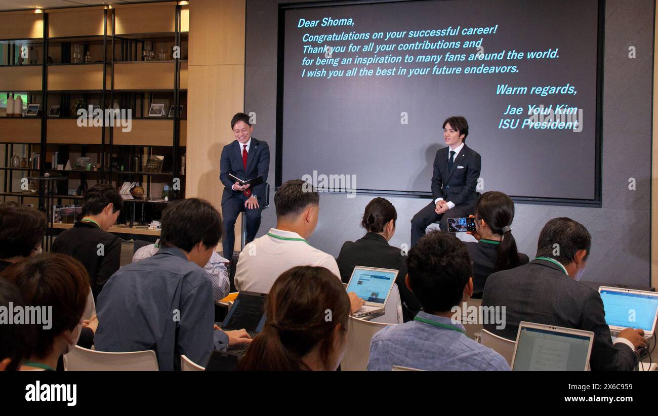Tokyo, Japan. 14th May, 2024. Figure skater Shoma Uno, a three-time ...