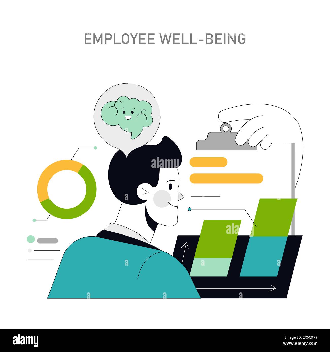 Employee Well-being concept. Showcases thoughtful analysis for improving staff satisfaction and ...