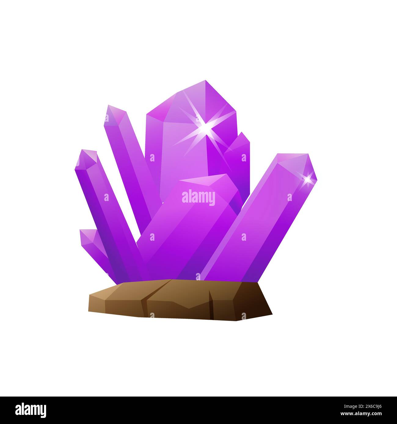 Purple magical shining growing crystals in rock, precious ore deposits ...