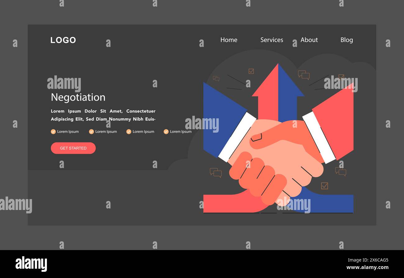Negotiations dark or night mode web, landing. Employees finding ...