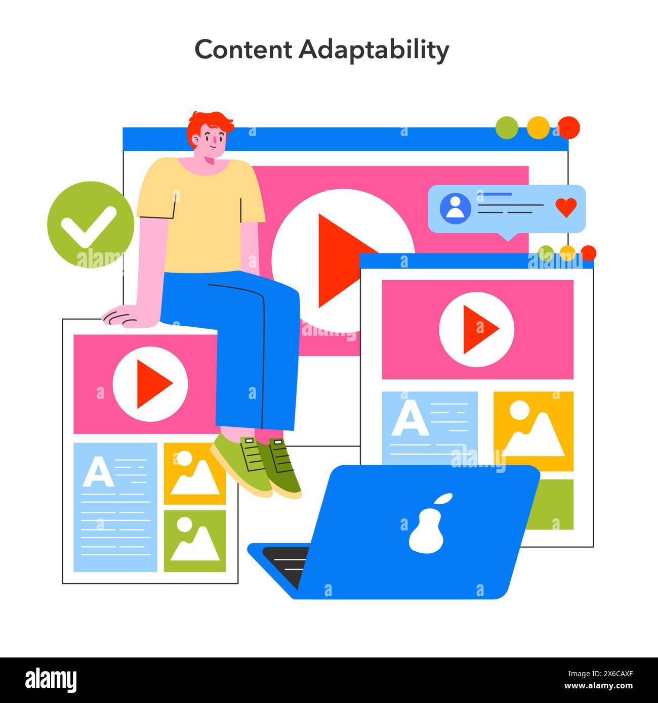 Content Adaptability concept. A person integrates multimedia elements ...