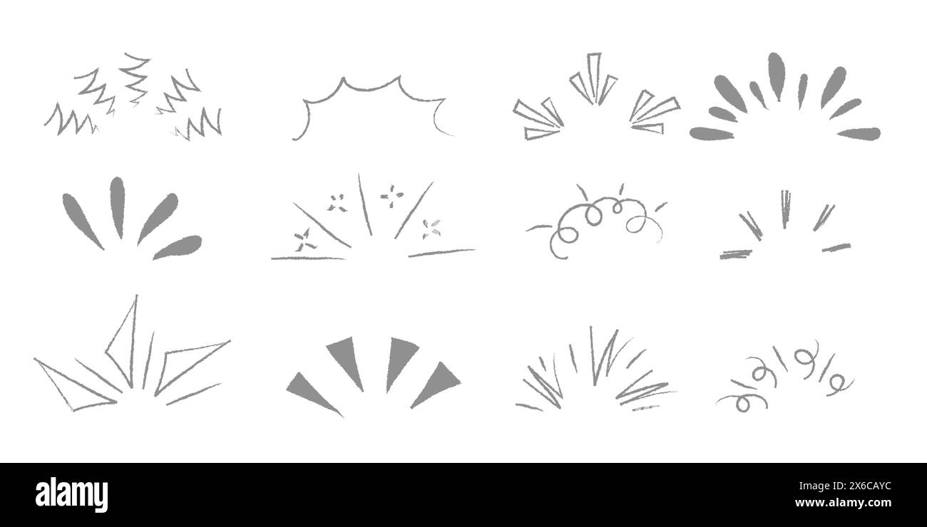 Doodle shine sunburst sparkle ray elements. Hand drawn pop surprise ...