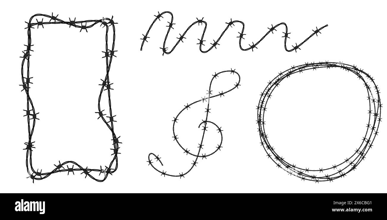 Twisted barbed wire silhouettes set in rounded and square shapes ...