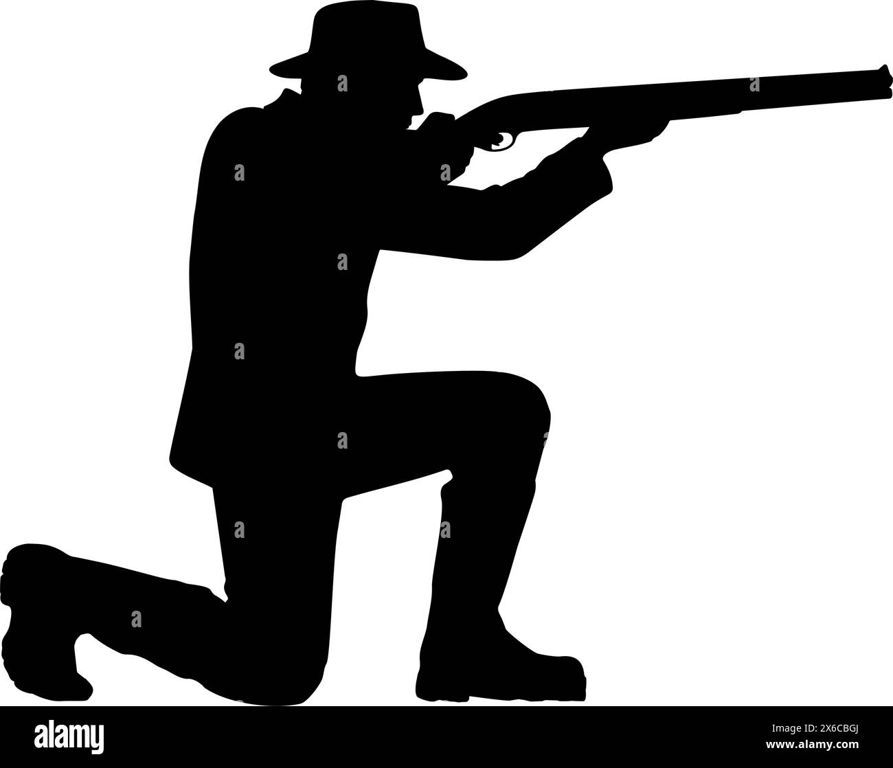 hunter kneeling and shooting silhouette. vector illustration Stock ...