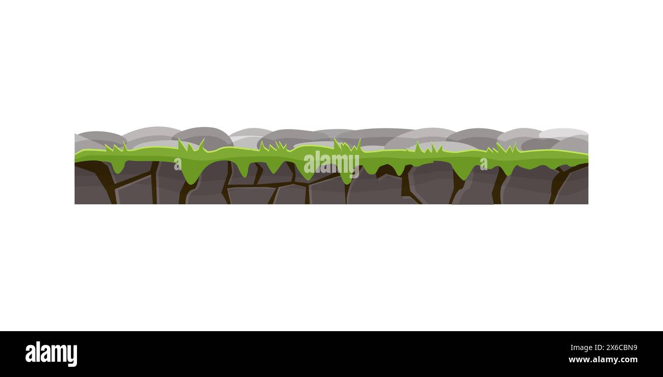 Seamless ground sections with stones, gravels and green grass vector ...