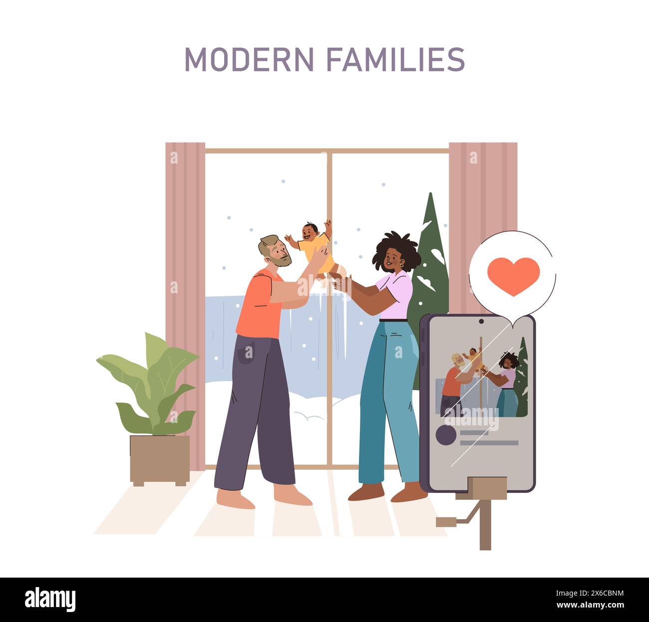 Modern Families concept. Joyful parents with baby, shared moments ...