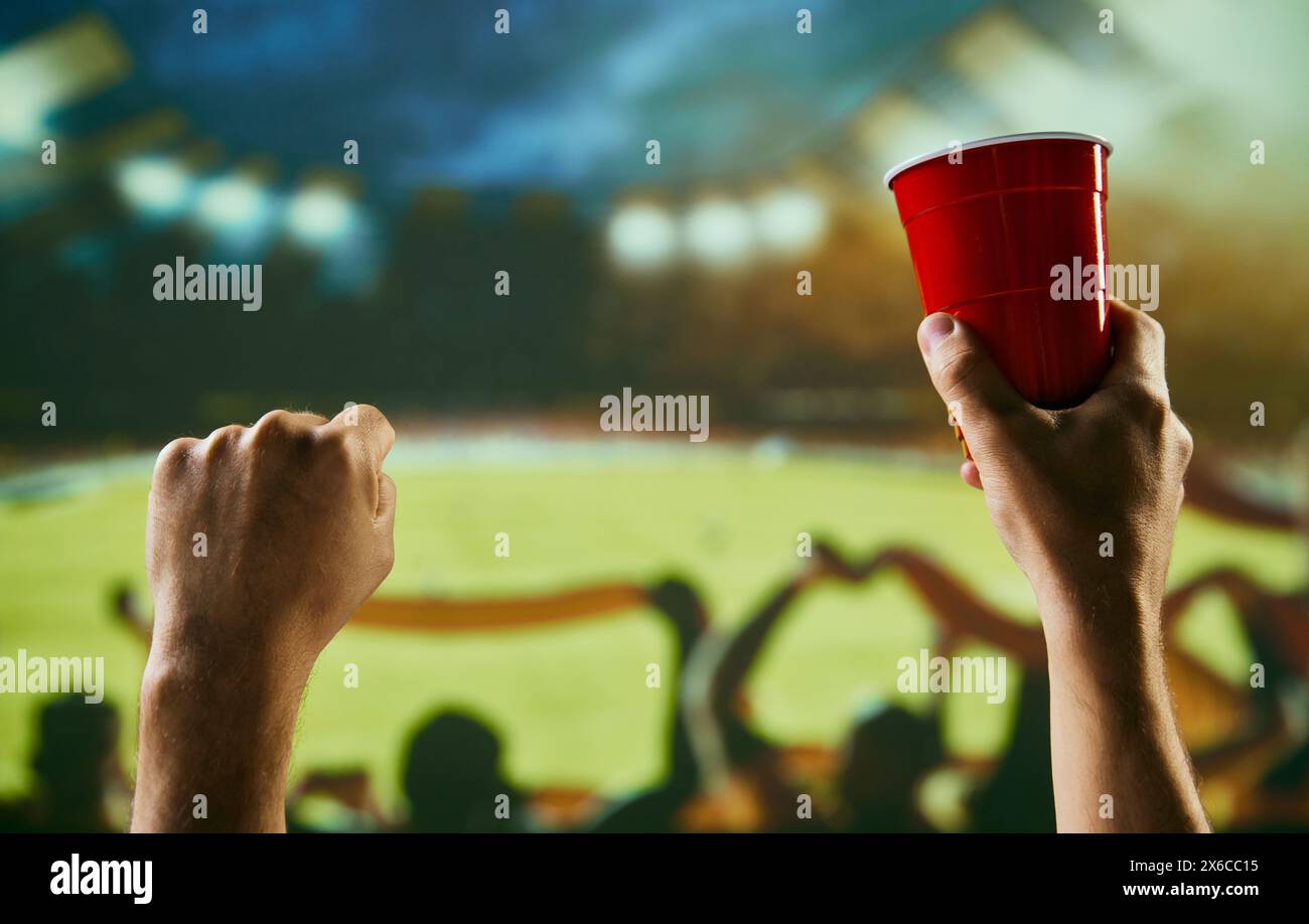 People, sport fans gathering at stadium to watch football competition ...