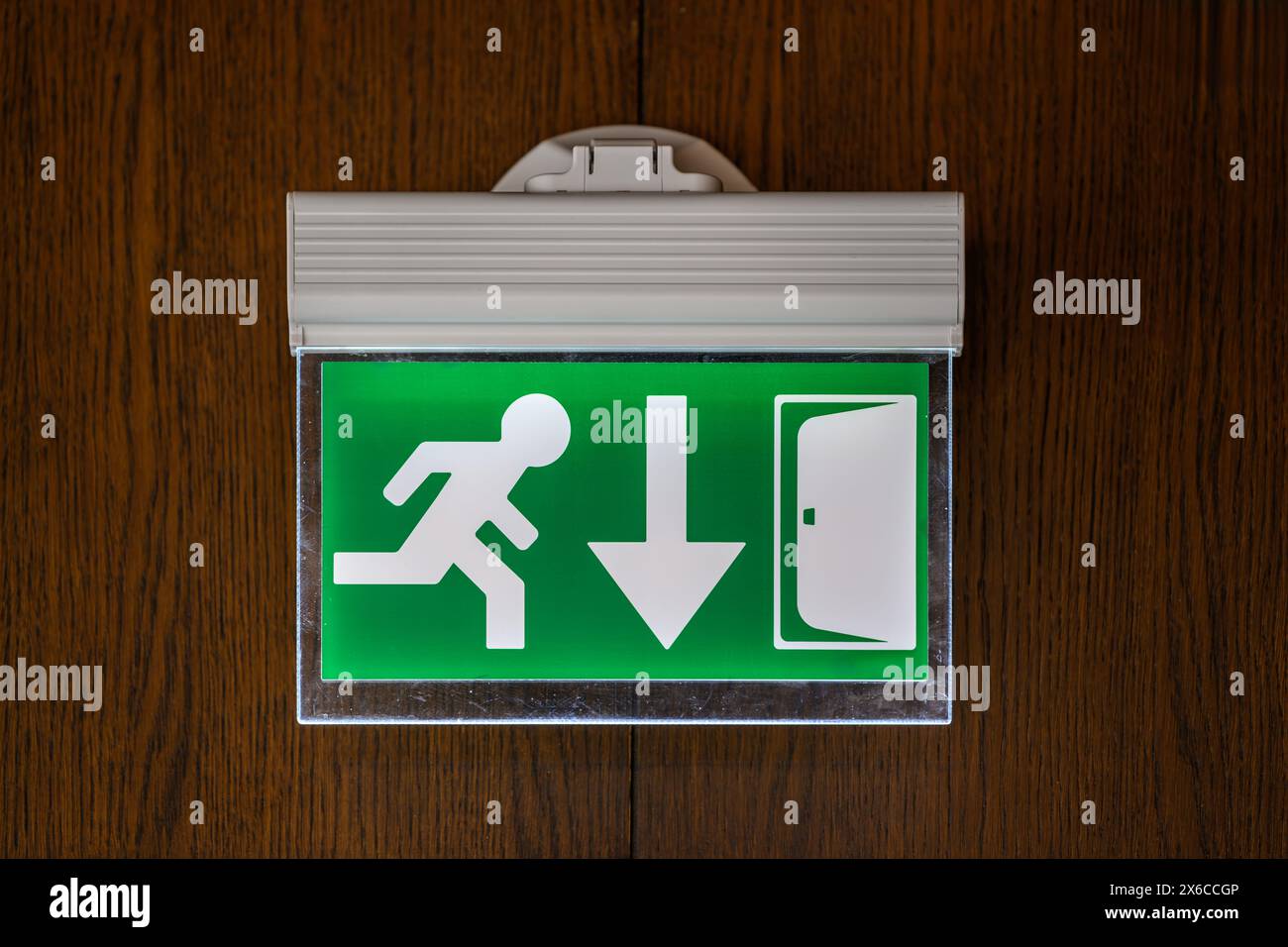 modern emergency exit sign showing emergency exit downwards Stock Photo ...