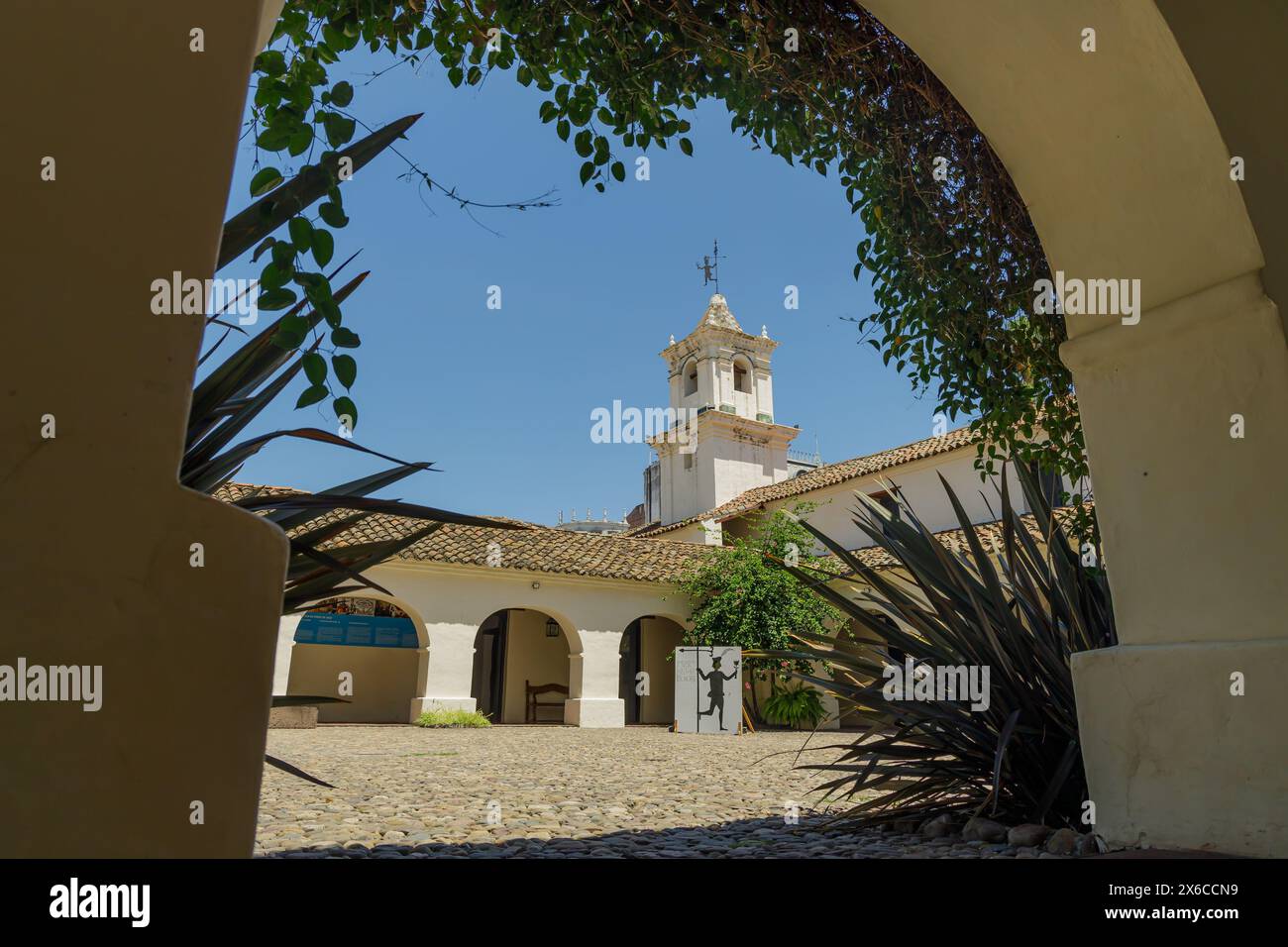 Tower of the Salta town hall in Argentina seen from an arch of the ...