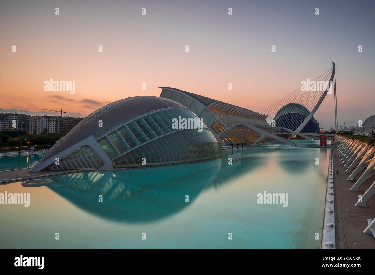 View of the Valencia's Arts and Sciences futuristic buildings. They ...