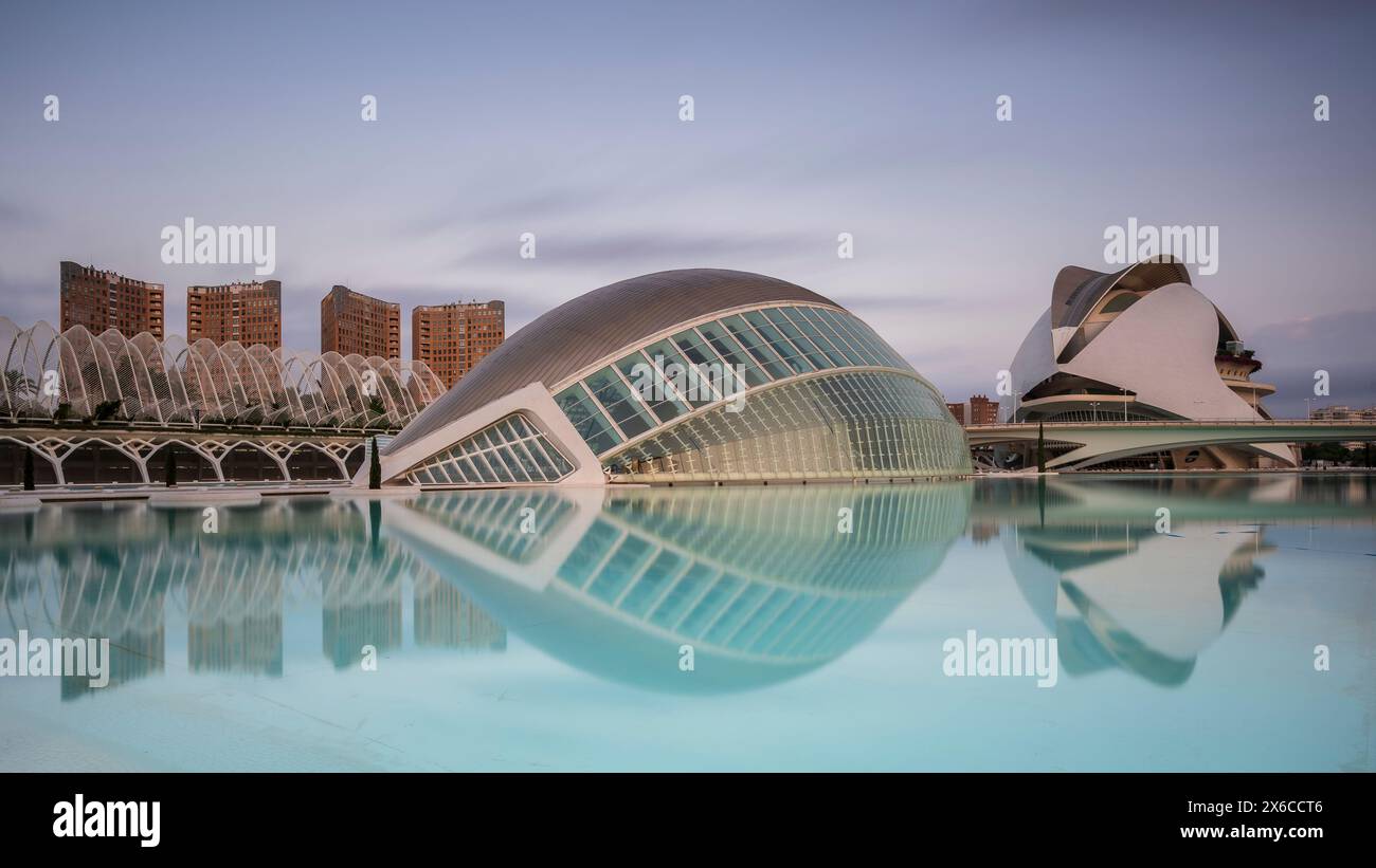 View of the Valencia's Arts and Sciences futuristic buildings. They ...