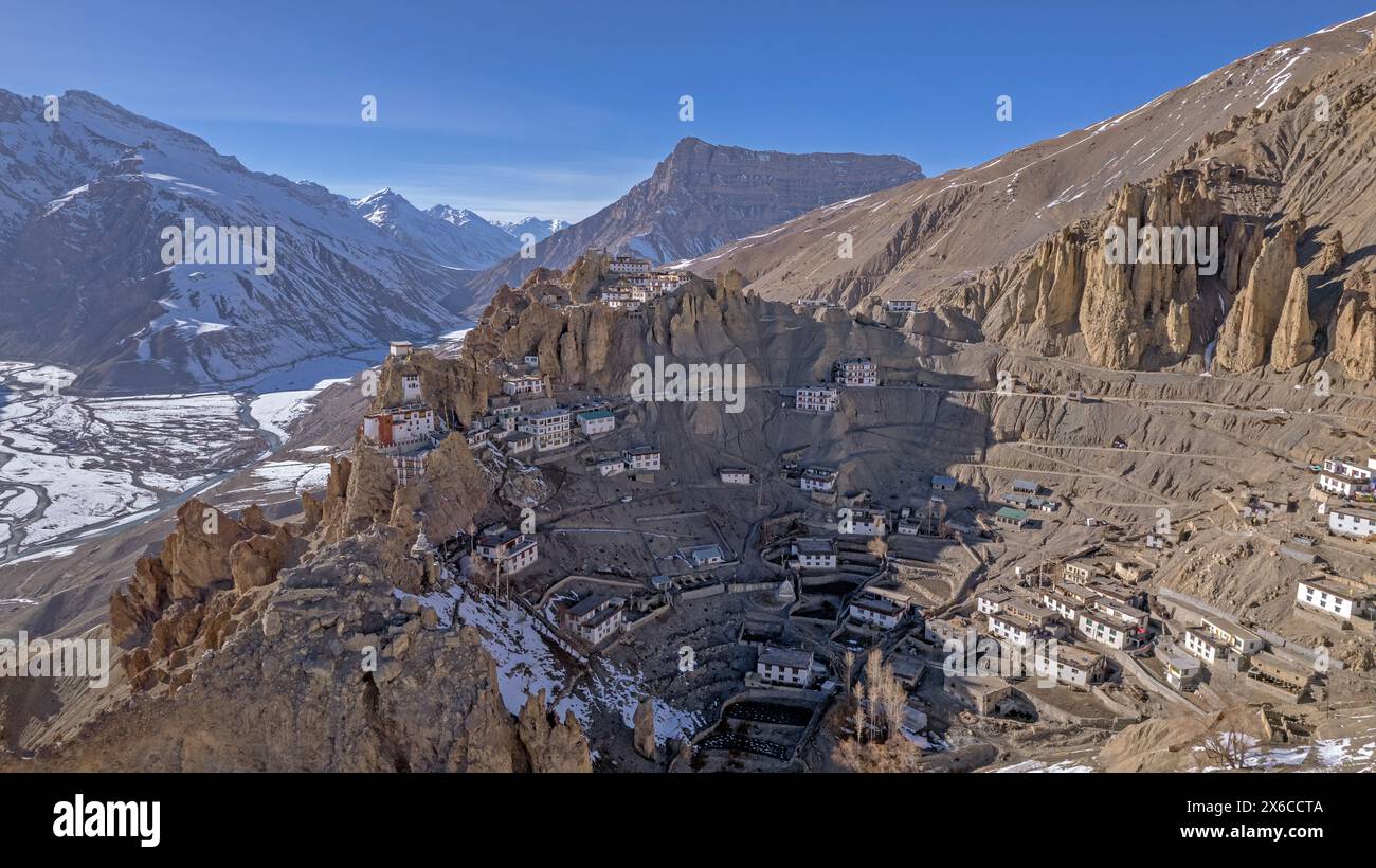 Picturesque view of the Key Gompa Monastery at sunrise. Spiti valley ...