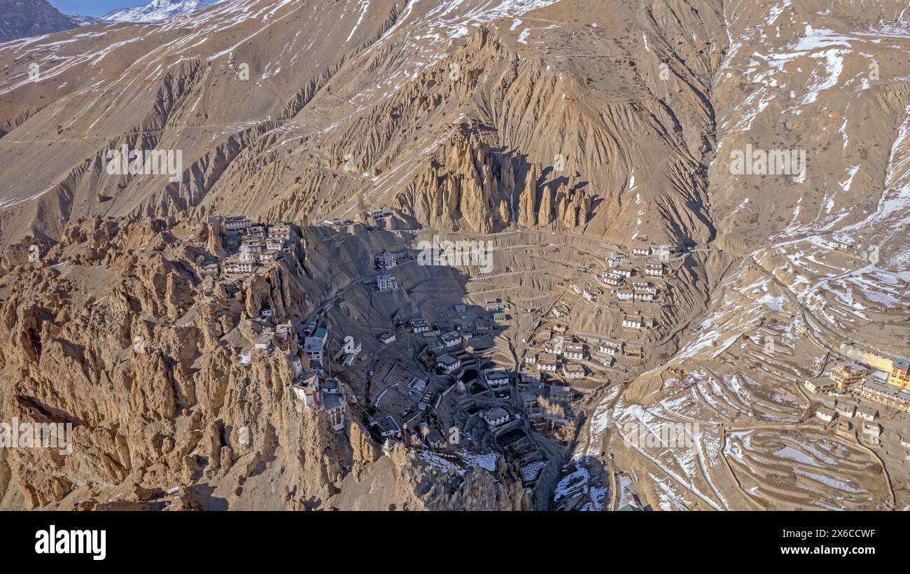 Picturesque view of the Key Gompa Monastery at sunrise. Spiti valley ...