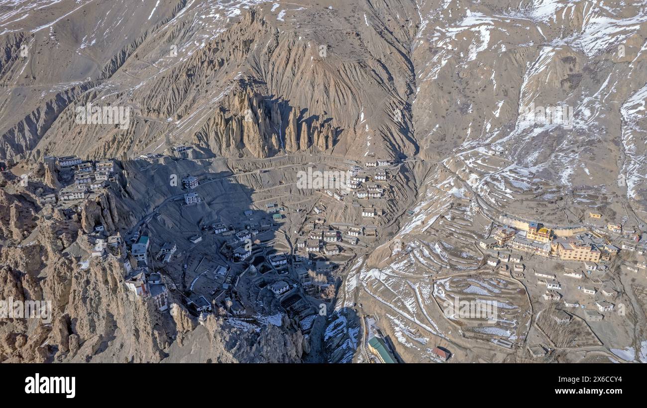 Picturesque view of the Key Gompa Monastery (4166 m) at sunrise. Spiti ...