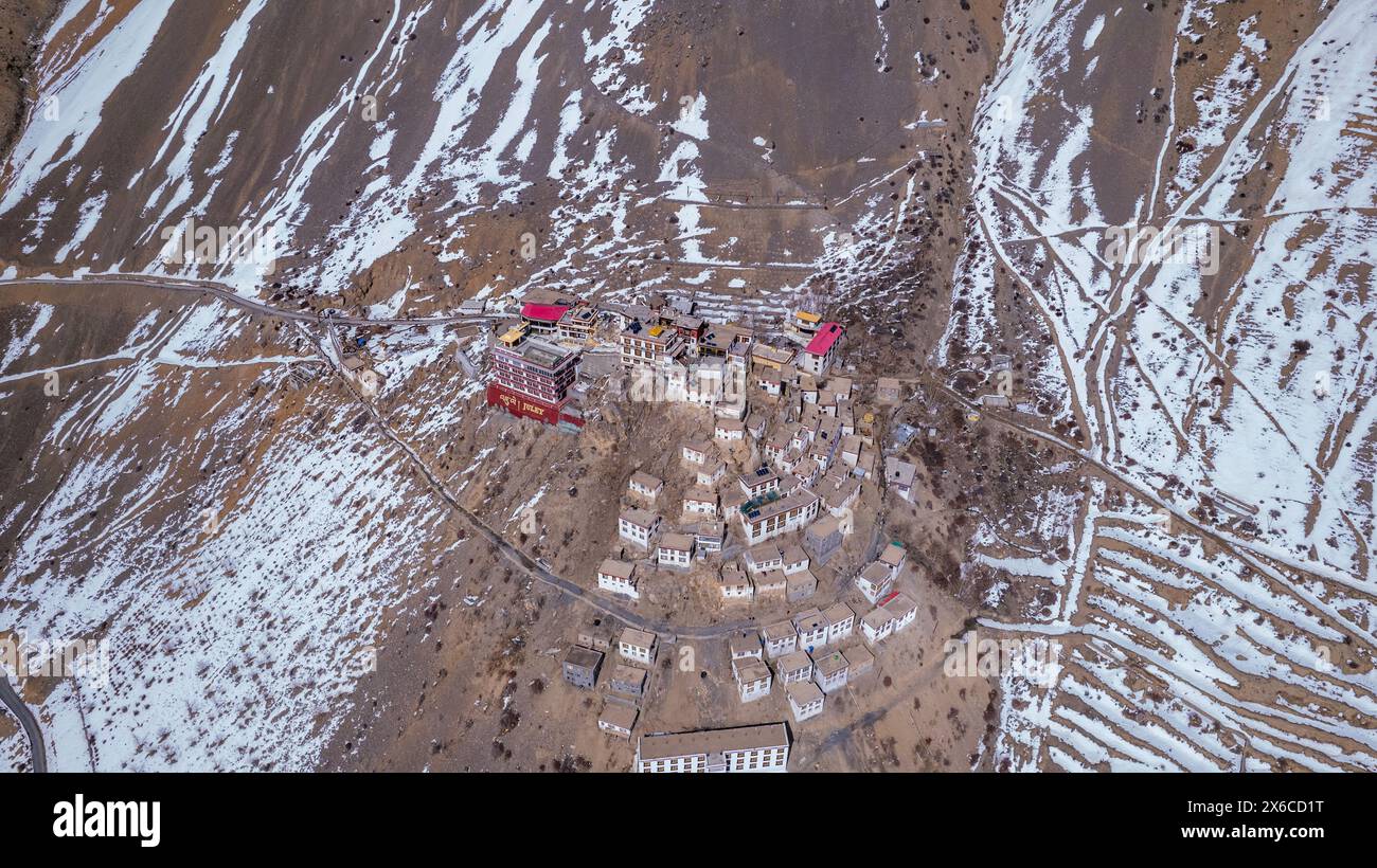 Picturesque view of the Key Gompa Monastery (4166 m) at sunrise. Spiti ...