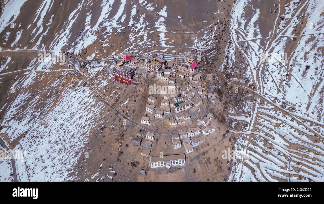 Picturesque view of the Key Gompa Monastery at sunrise. Spiti valley ...
