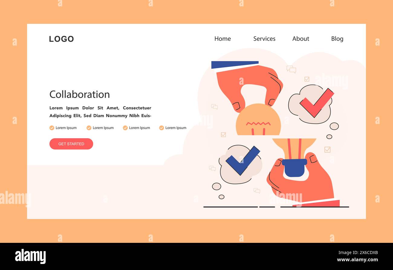 Collaboration web or landing. Joint idea. Shared goals, coordination for additional business ...