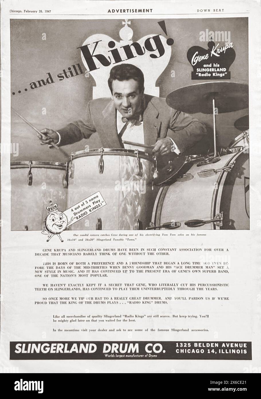 A full page ad for Slingerland Drums from a 1947 Down Beat magazine ...