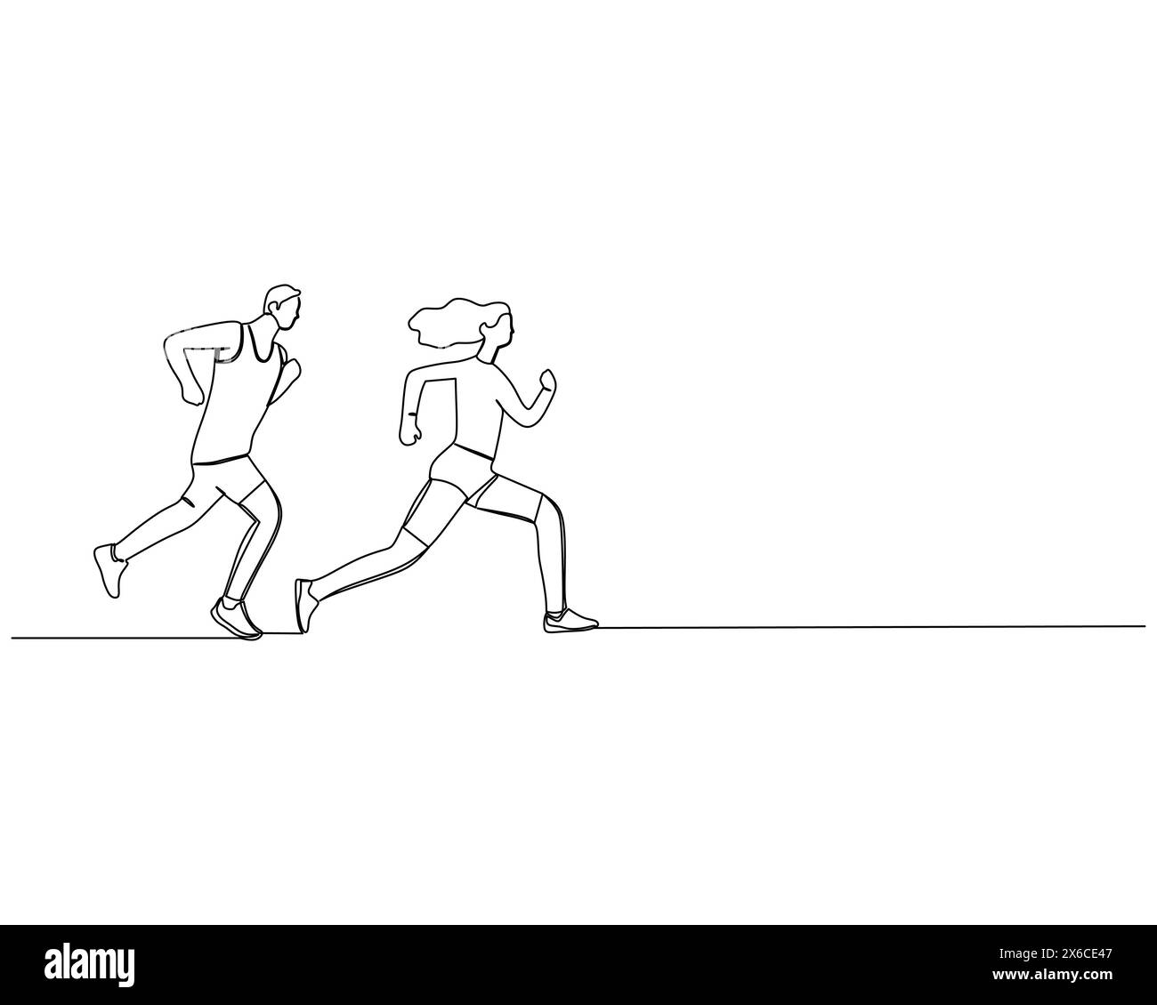 Continuous single line drawing of side view of a male runner running a ...