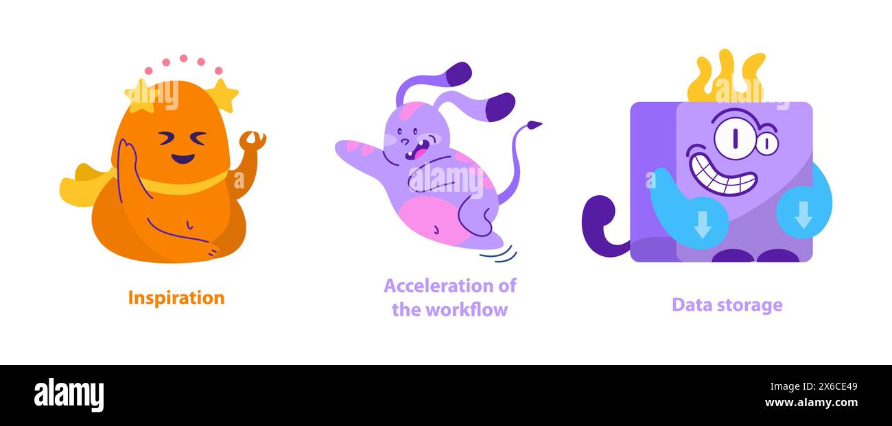 Monster Helpers set. Creative and productivity themes expressed through ...