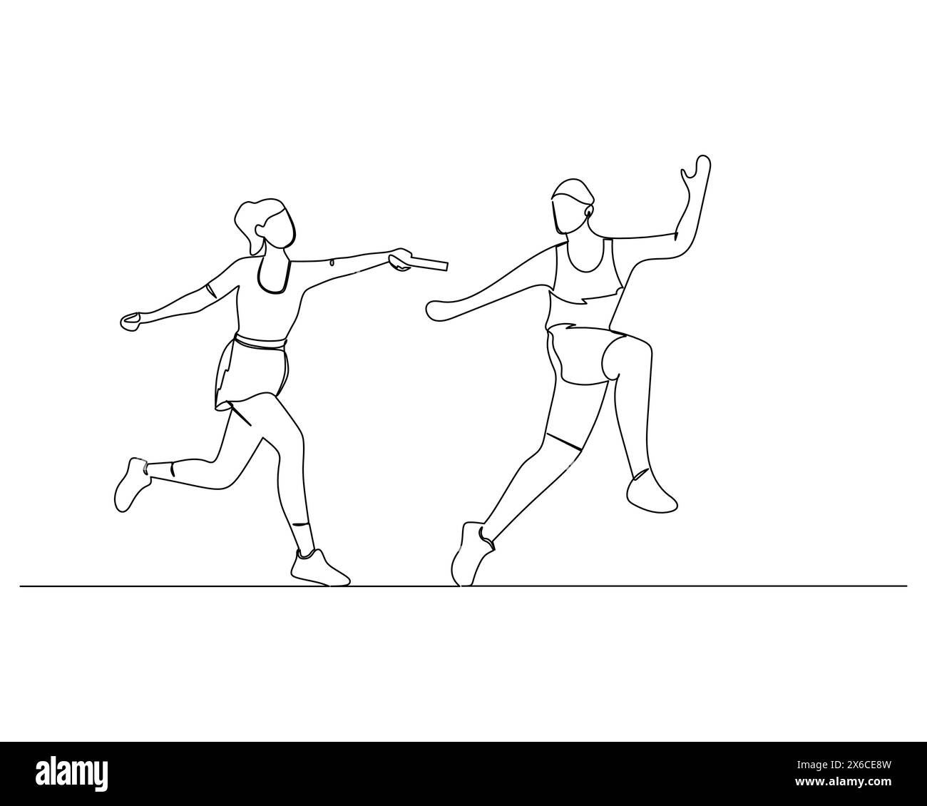 Continuous single line drawing of The female runner will hand over the ...