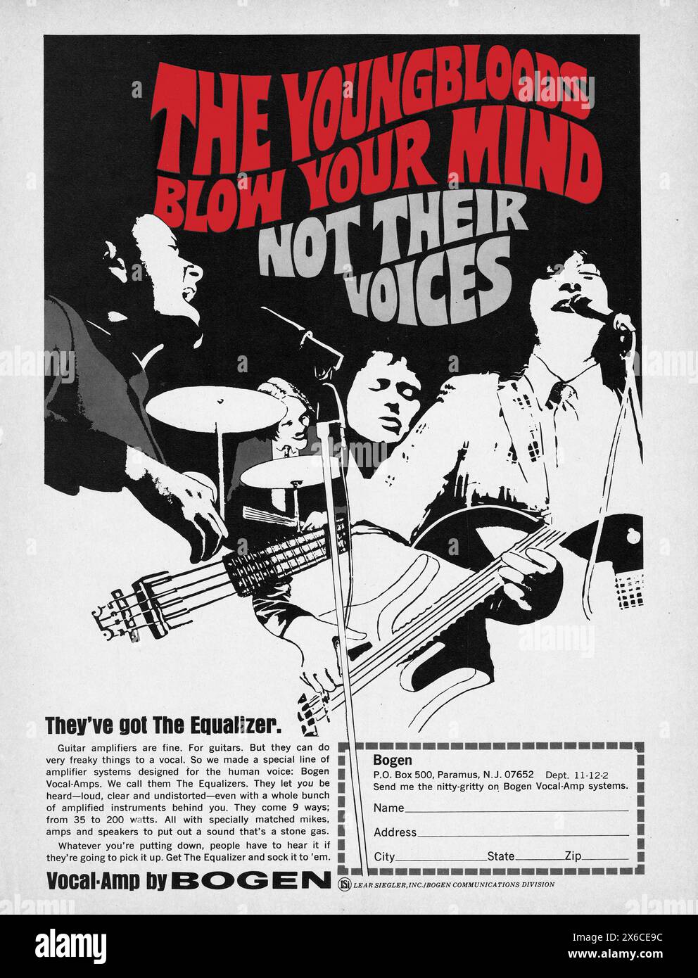 An ad for Bogen Vocal Amplifiers from a late 1960s magazine. It's an ...