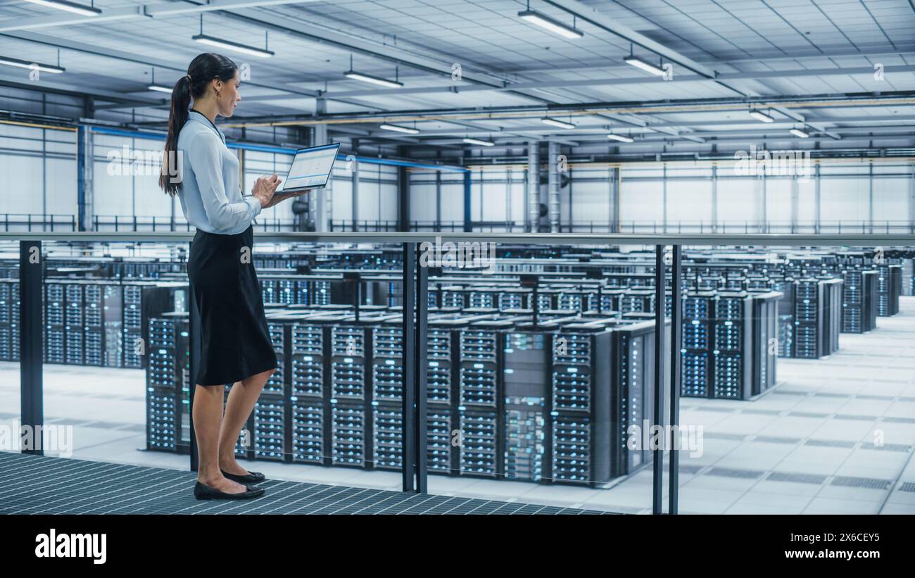 Data Center Engineer Using Laptop Computer Server Farm Cloud Computing