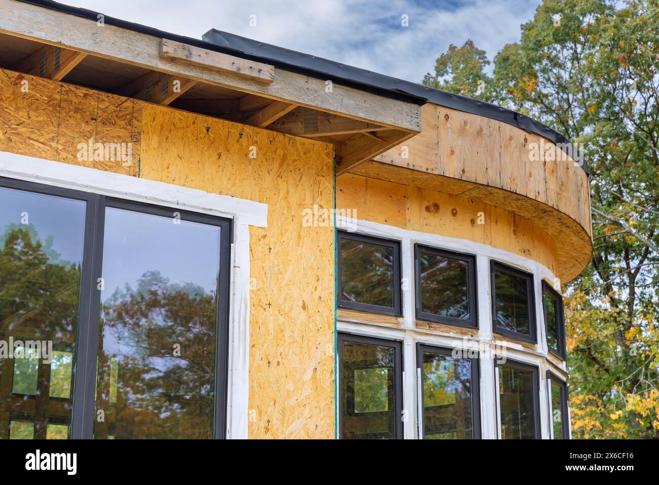 During construction of house, the joist framework has been installed ...