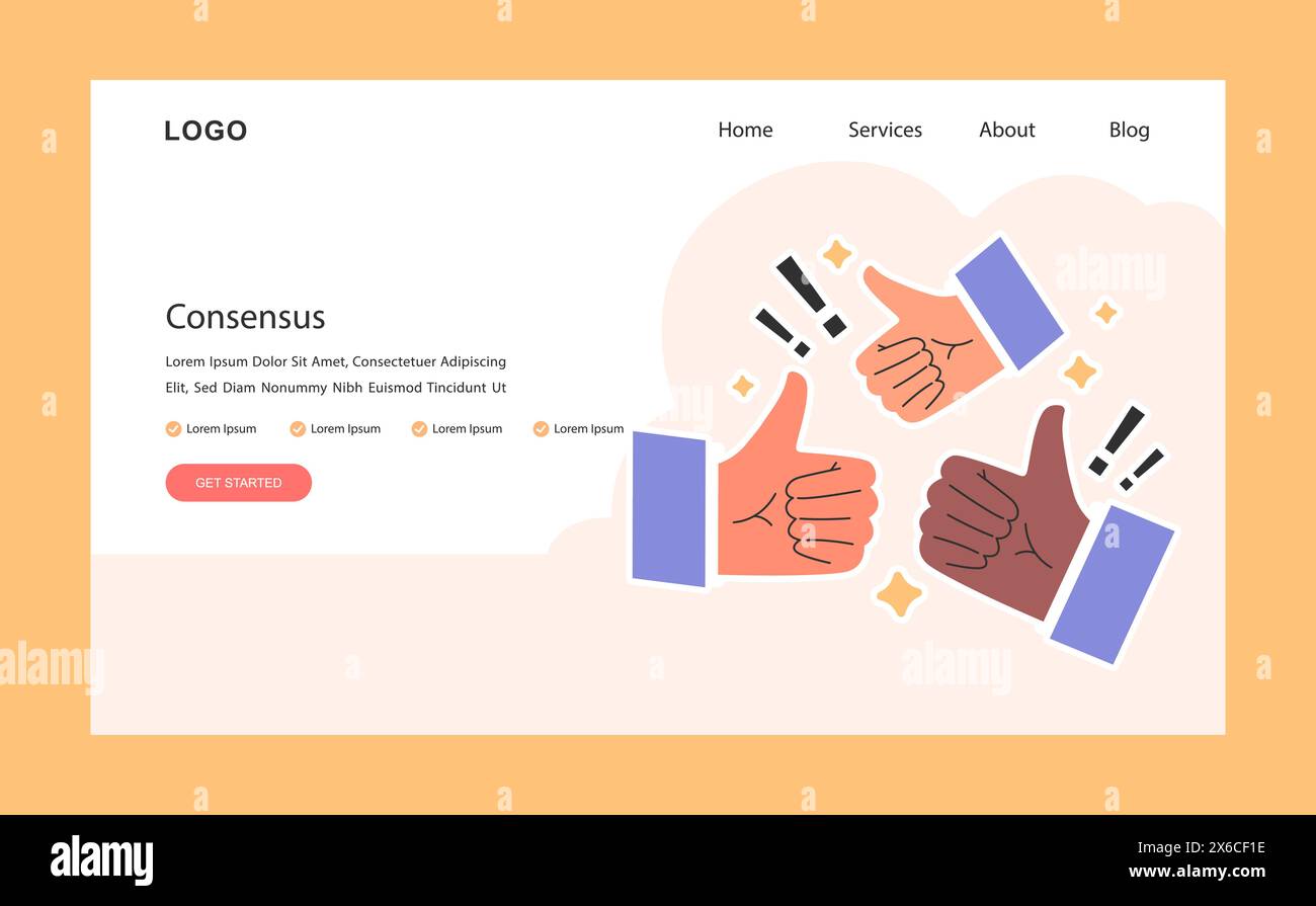 Multiple thumbs up unite web or landing. Collective consensus or ...