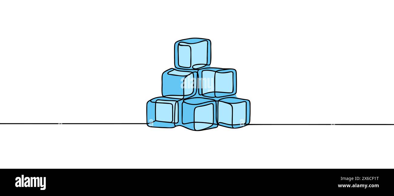 Ice cubes. Continuous one line drawing vector illustration set on white ...