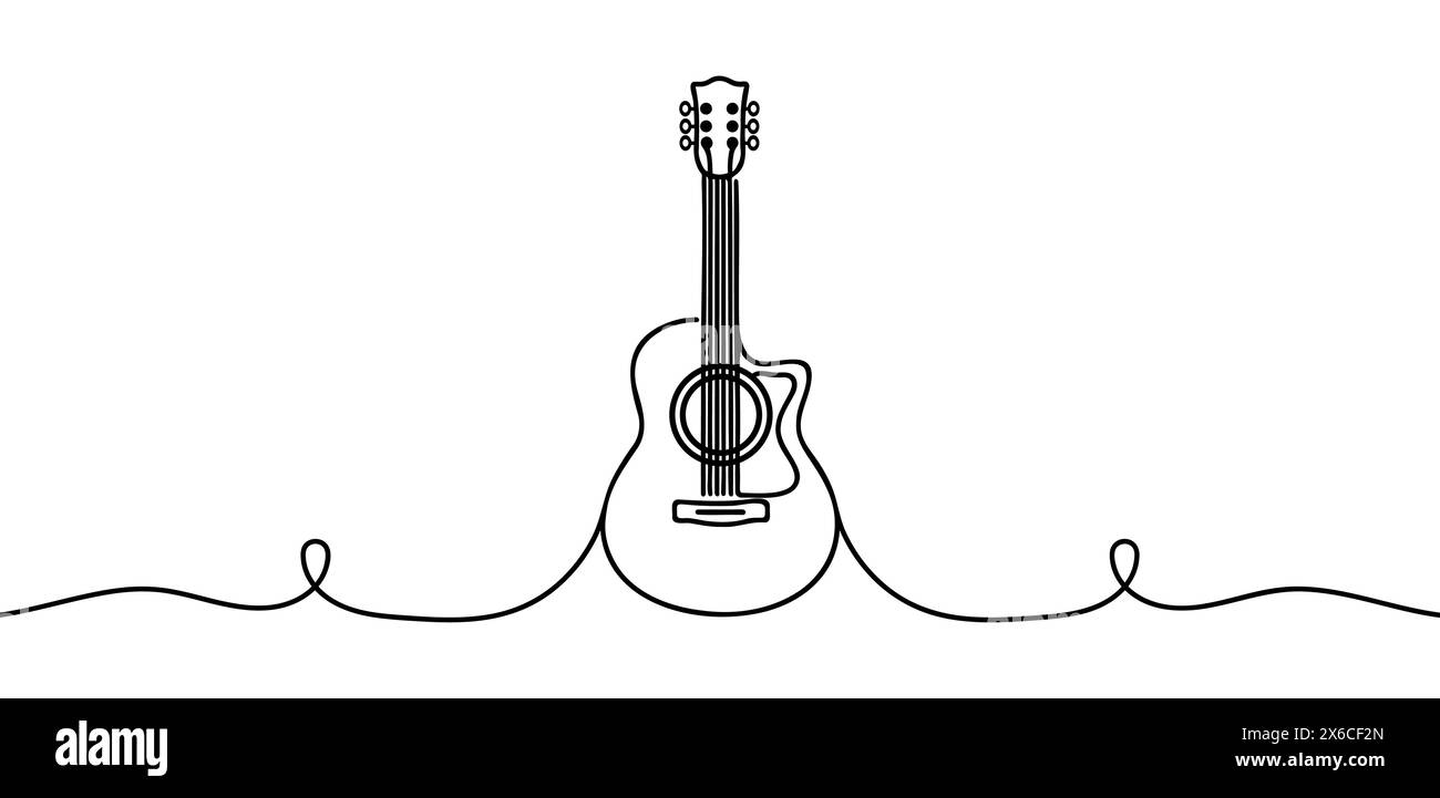 One continuous line drawing guitar isolated on white background Stock ...