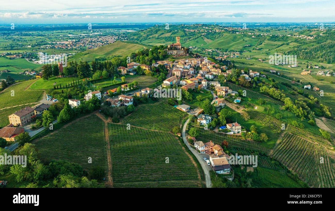 Ancient castle in the town of Cigognola, a view of the town from a ...
