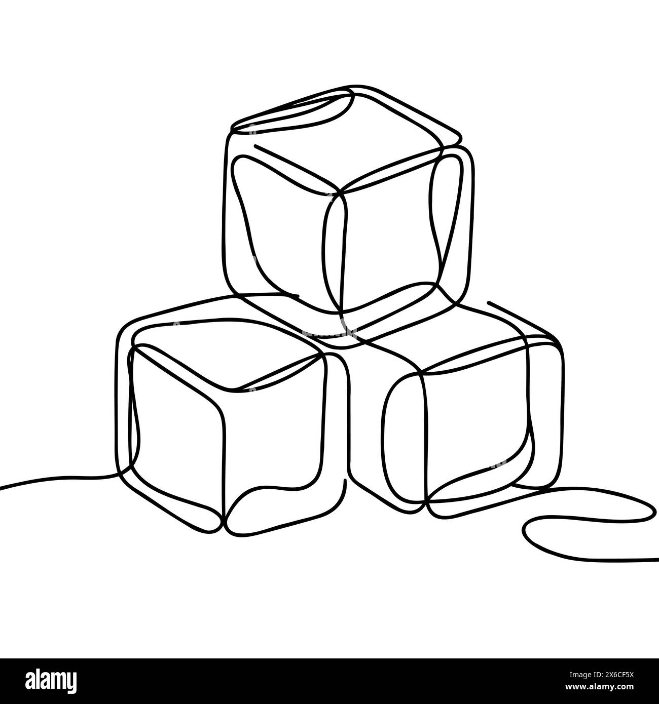 Ice Cubes Continuous One Line Drawing Vector Illustration Set On White