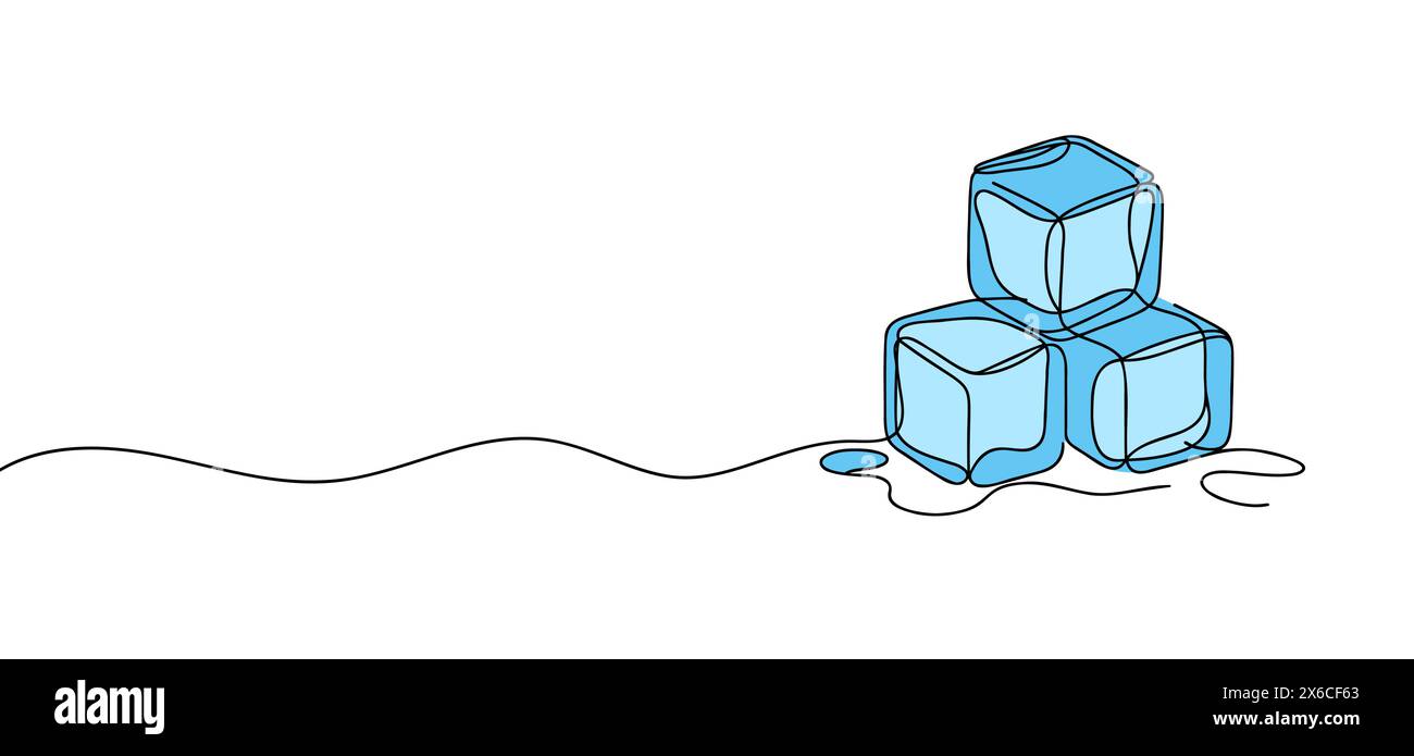 Ice cubes. Continuous one line drawing vector illustration set on white ...