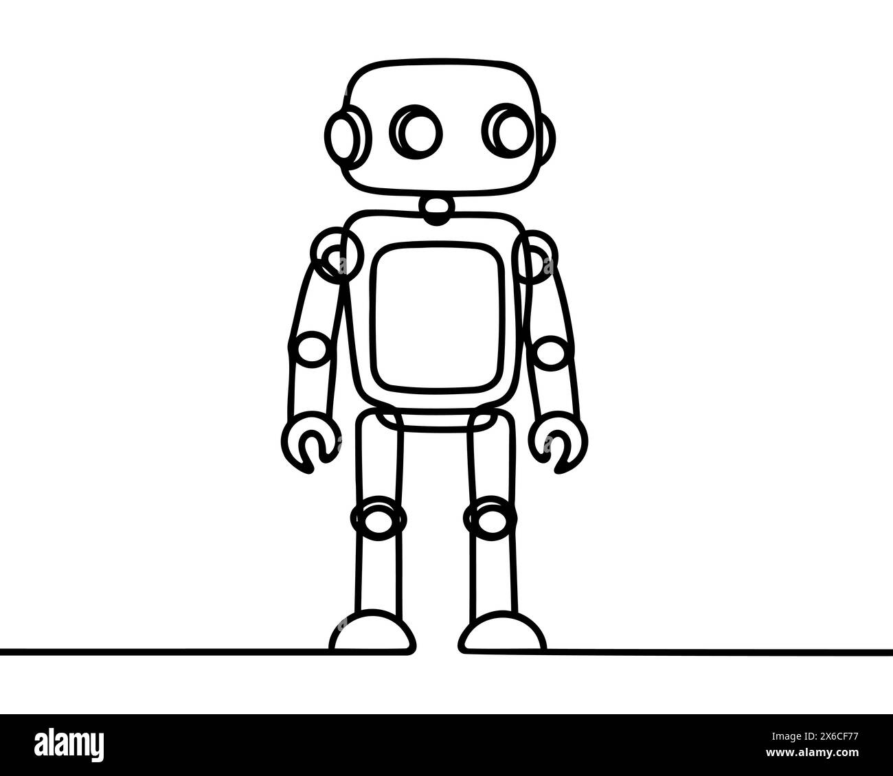 Continuous one line drawing toy robot for kids. Retro robot vintage ...