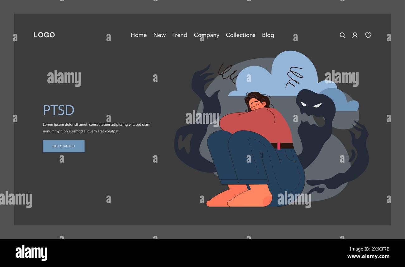Post traumatic stress disorder web banner or landing page dark or night ...