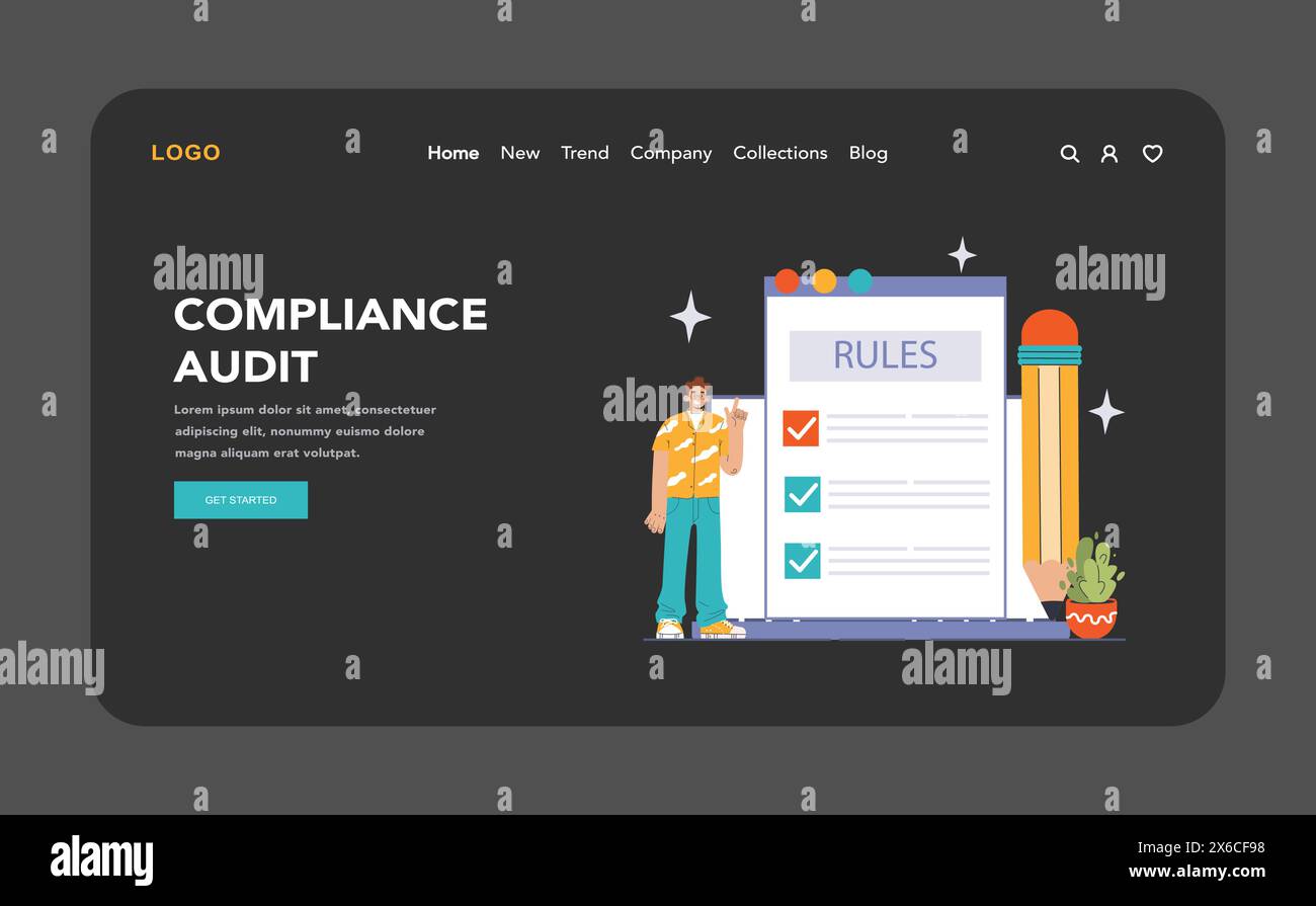 Compliance Audit concept. Confident man points to a checklist, ensuring ...