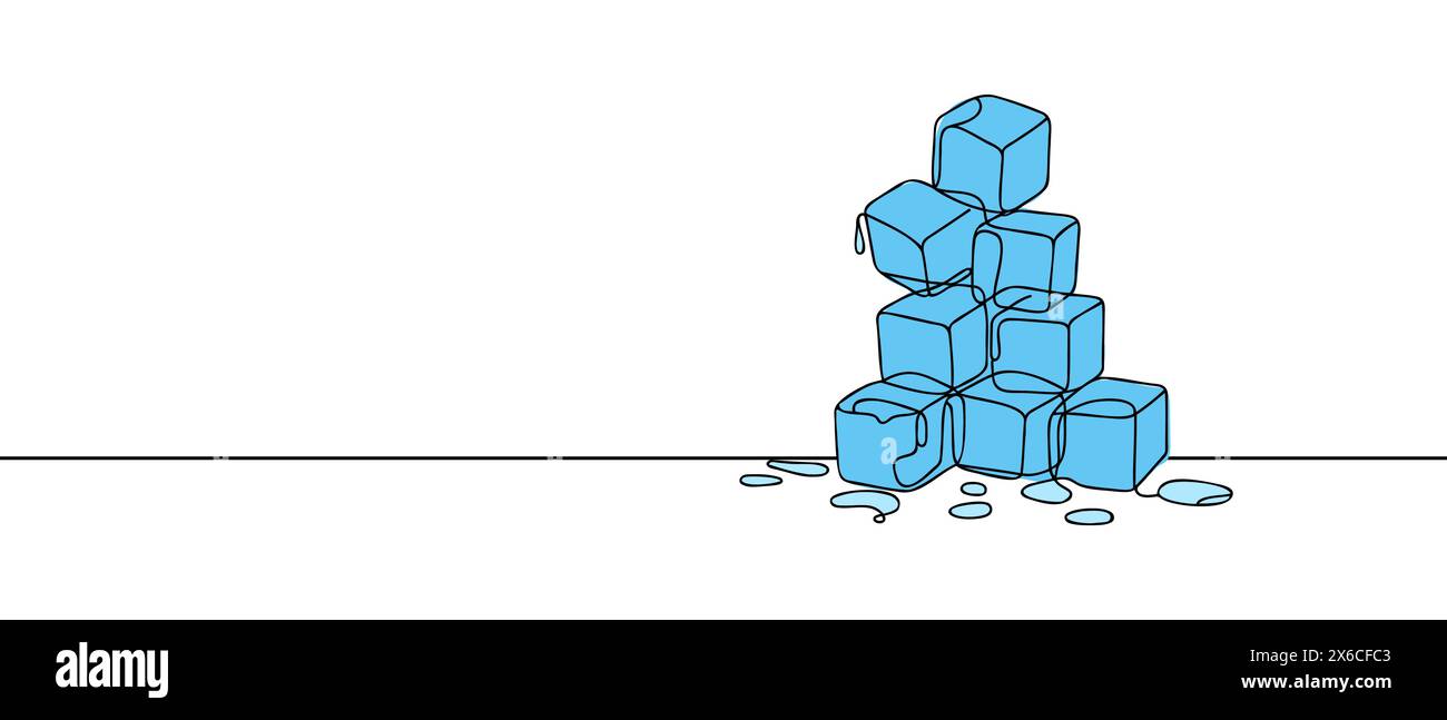 Ice cubes. Continuous one line drawing vector illustration set on white ...