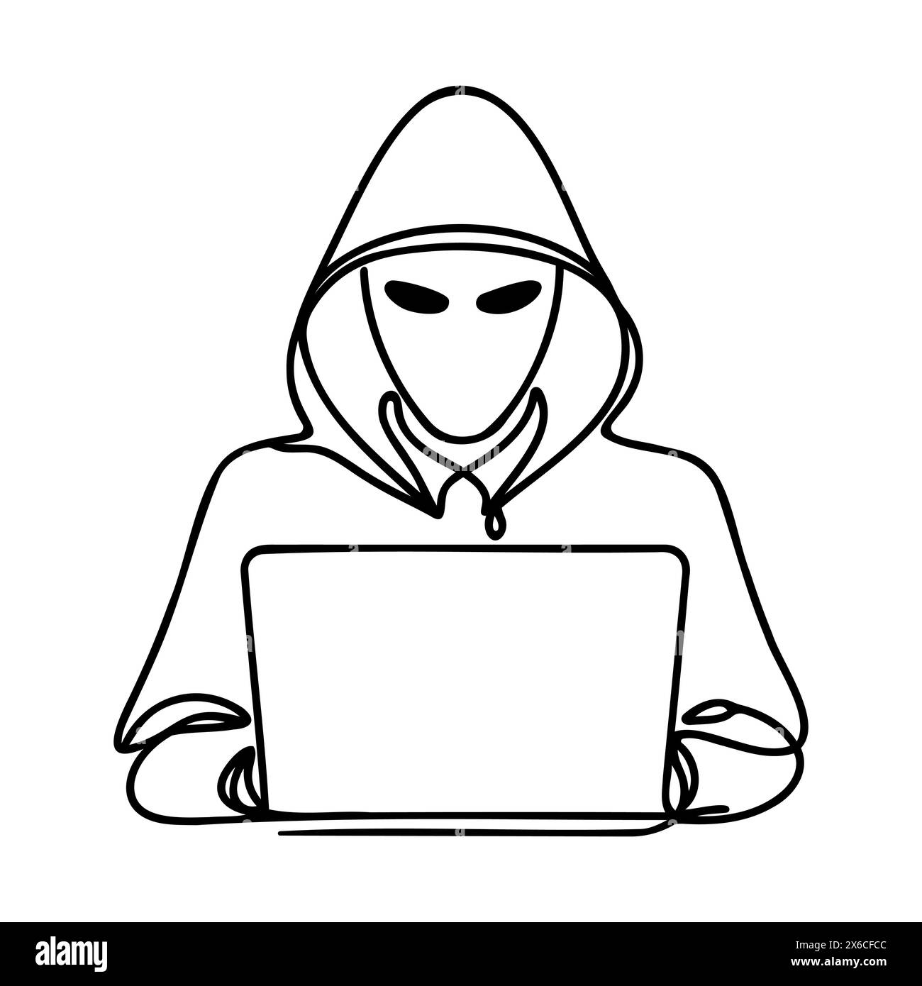 One line continuous hacker cyber security symbol concept. Silhouette ...